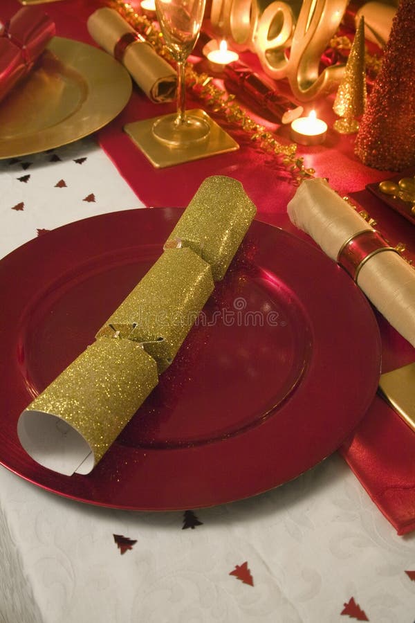 Table Decorated Red and Gold for Christmas Day Stock Image - Image of ...