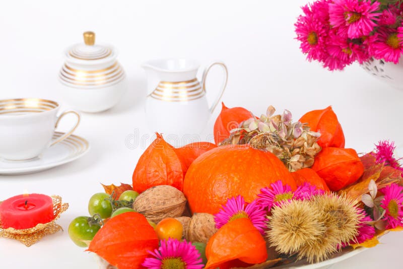 Table decoration in autumn stock photo. Image of background - 34993612