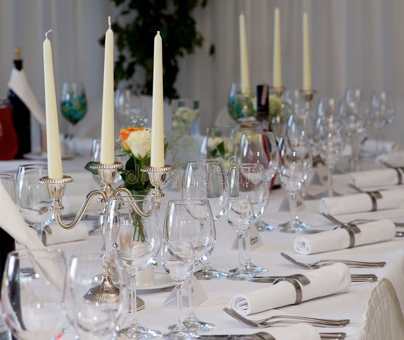 Table Decoration with Glasses, Plates on Wedding Day. Wedding Table ...