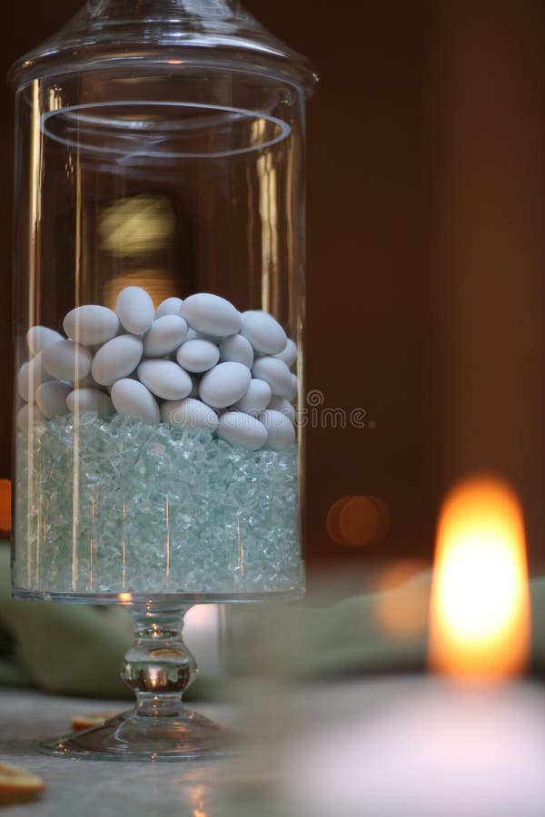 Table Decoration with Stone Candies and Candle Stock Image - Image of ...