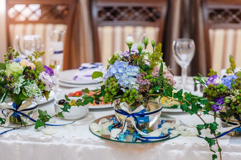 Table Decorations with Flowers Stock Photo - Image of decor ...