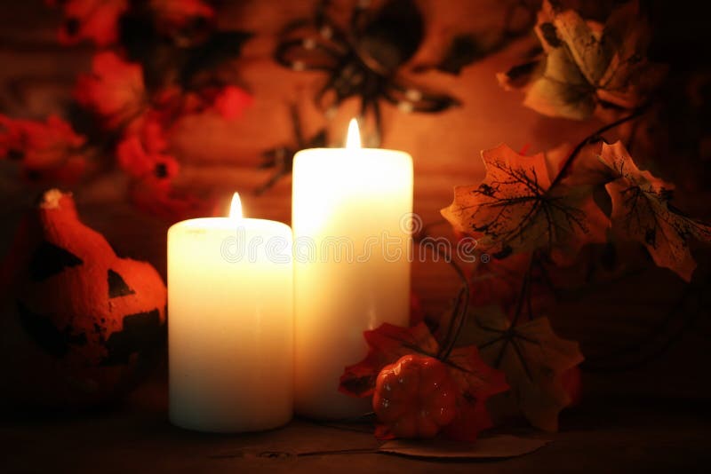 Table Decorations for Halloween Carved Pumpkin Head Candles Stock Image ...