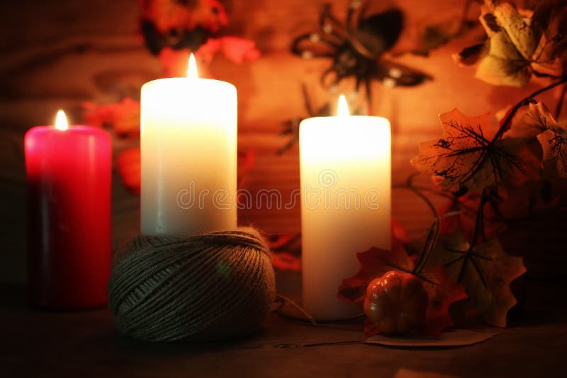 Table Decorations for Halloween Carved Pumpkin Head Candles Stock Image ...
