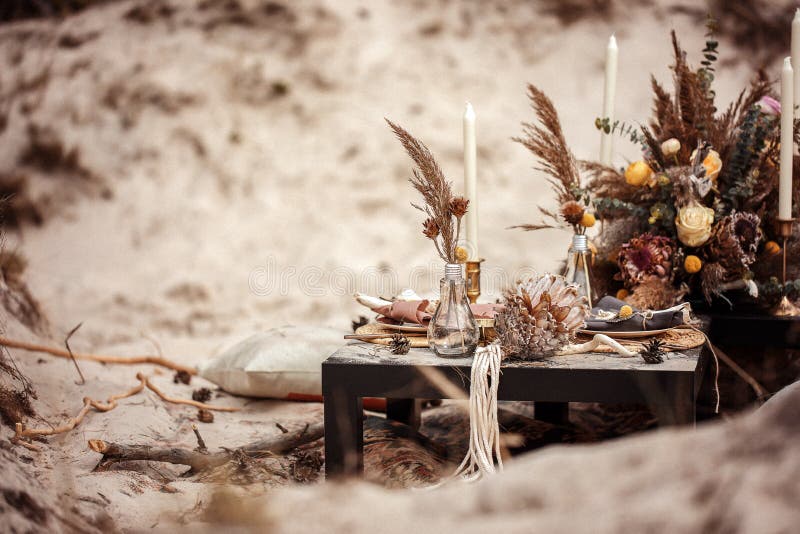 A Table Designed for a Boho Style Event with an Eucalyptus, Vintage ...