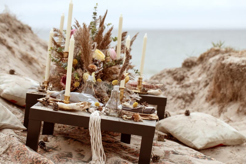 A Table Designed for a Boho Style Event with an Eucalyptus, Vintage ...