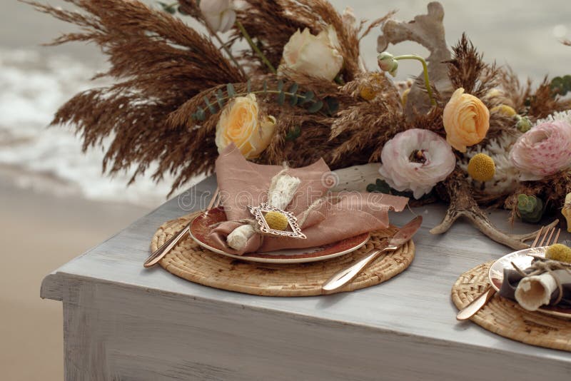 A Table Designed for a Boho Style Event with an Eucalyptus, Vintage ...