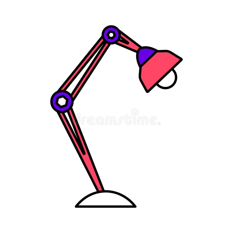 Table Desk Lamp in Flat Outline Style. Reading Light in Cartoon Style ...