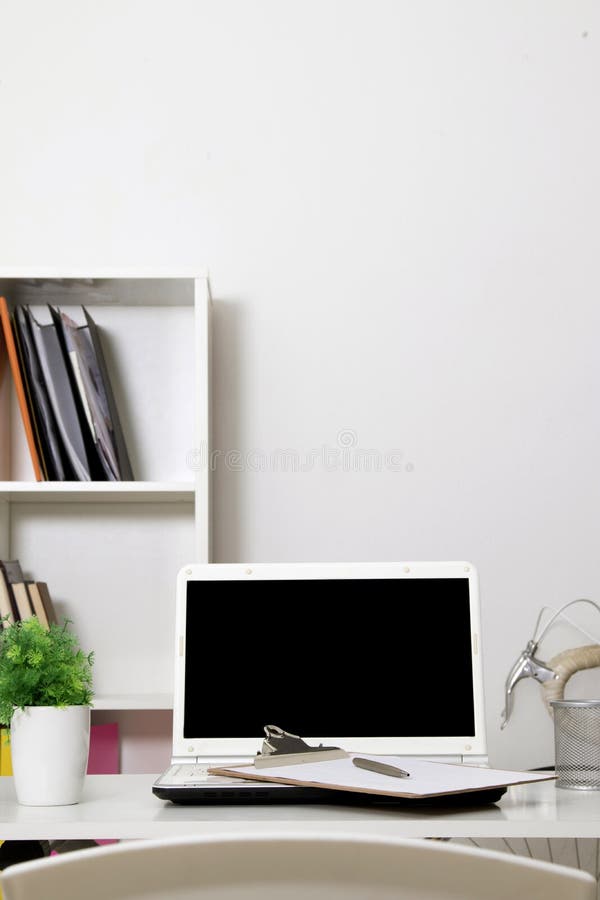 Table Desk with the Screen of the Computer Stock Photo - Image of ...
