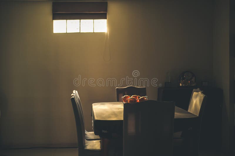 Table, Dining Chair with Orange on the Table and the Light Coming ...