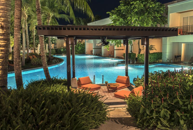 Table Dinners in the Resort Stock Image - Image of pool, arrangement ...