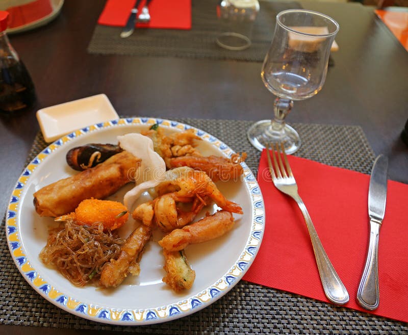 Table with Dish with Many Foods in the Chinese Restaurant Stock Image ...