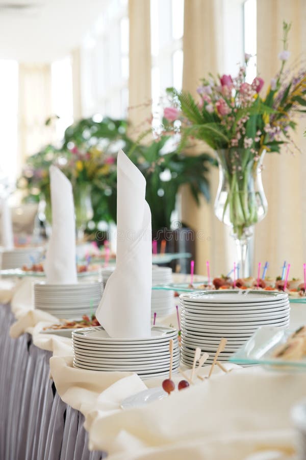 Table with Dishware and Tasty Food Stock Photo - Image of fine ...