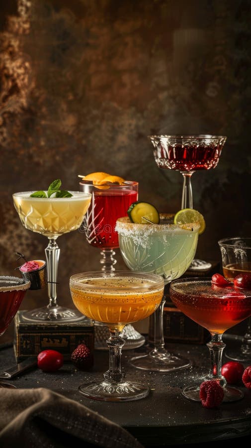 Table Displaying Glasses of Various Cocktails Stock Illustration ...
