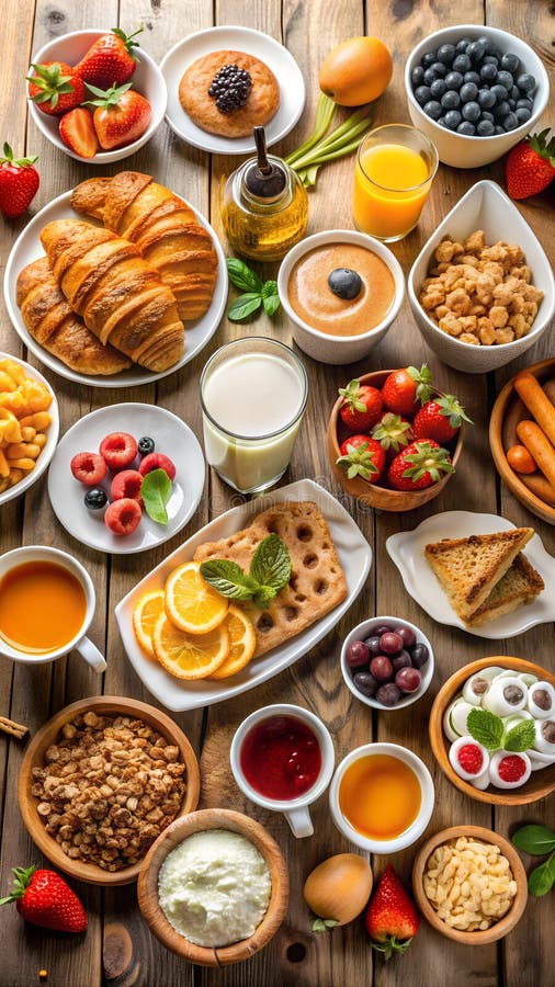 A Table Displaying a Wide Array of Different Types of Breakfast Foods ...