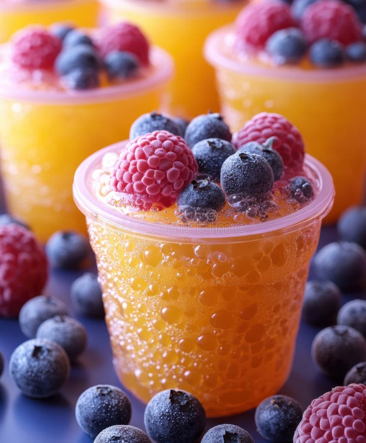 A Table Displays an Assortment of Cups Filled with Fresh Fruit and ...