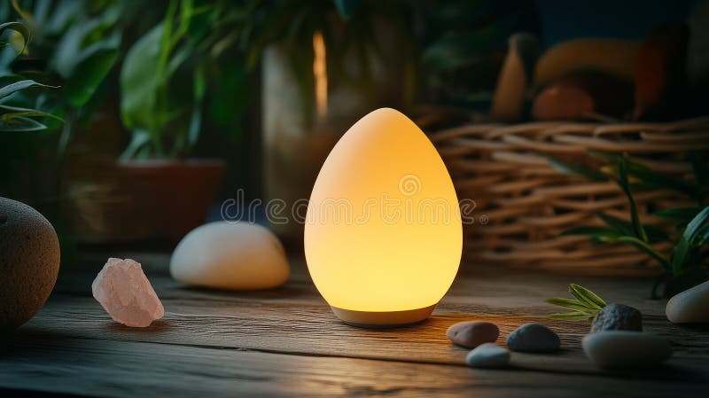 A Table Displays a Glowing Himalayan Salt Lamp, Along with Candles and ...