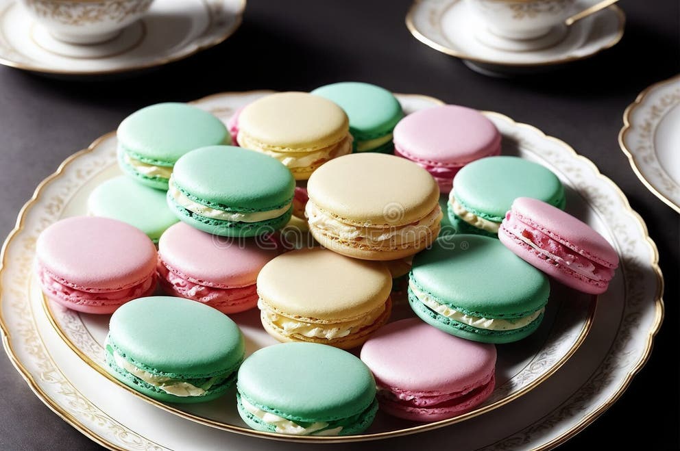 A Table Displays a Plate Adorned with a Colorful Array of Macarons ...