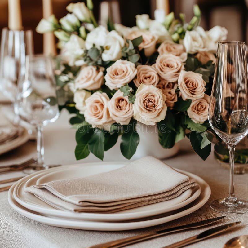 A Table Displays a Vase Filled with Roses and Various Flowers. Stock ...