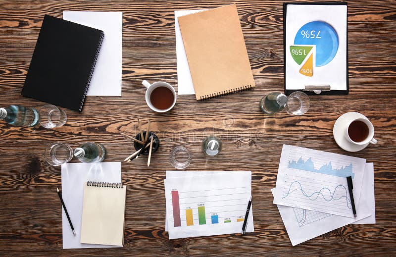 Table with Documents Prepared for Business Meeting, Top View Stock ...