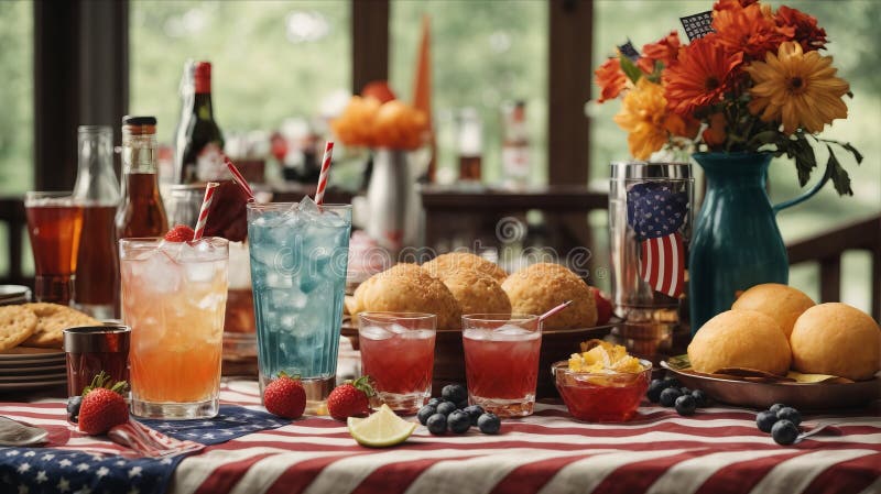Table with Drinks, Food and Decorations for the Labor Day Stock ...