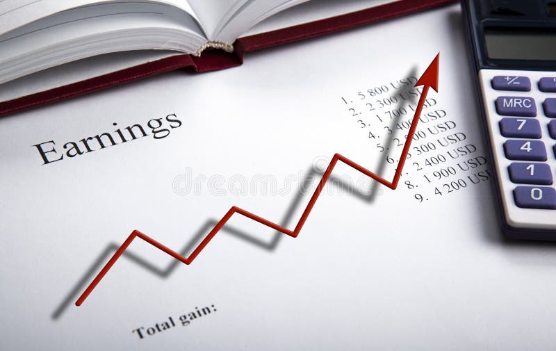 Table with Earnings with Digits, Calculator and Diagram Stock ...
