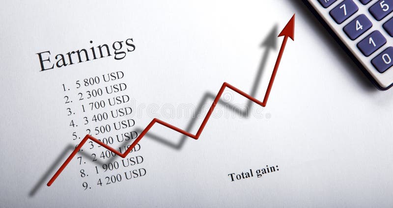 Table with Earnings with Digits, Calculator and Diagram Stock ...