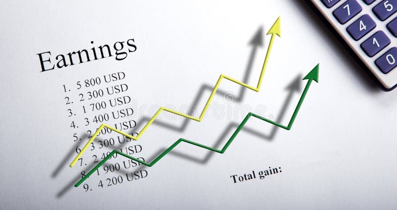 Table with Earnings with Digits, Calculator and Diagram Stock ...