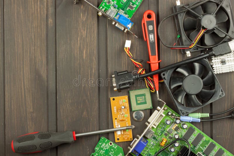 Table Electronics Repairman. Home Computer Repair. Desktop Clutter ...