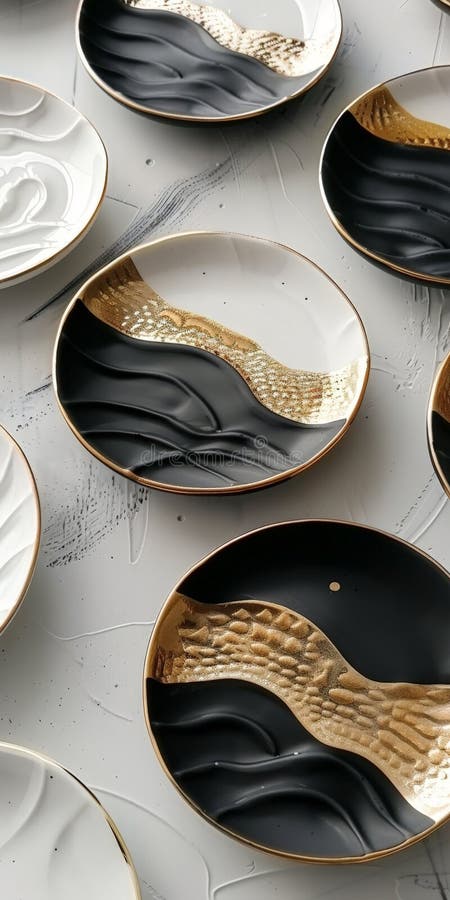 Elegant Black and Gold Plates on Table Stock Illustration ...