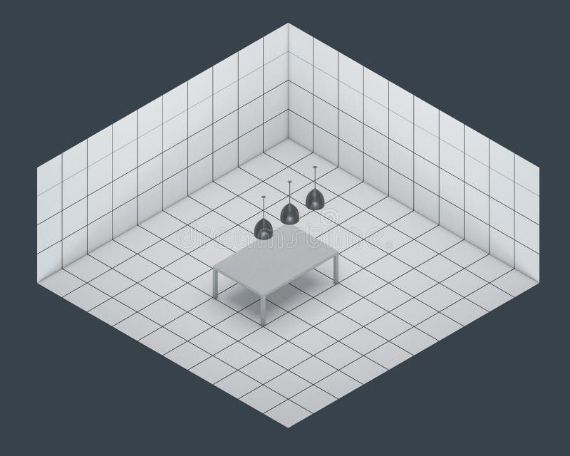 Table in Empty Room Isometric Render Stock Illustration - Illustration ...