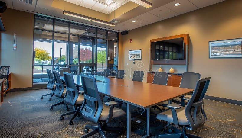 Table with Equipment in Conference Room. Close Up Stock Image - Image ...