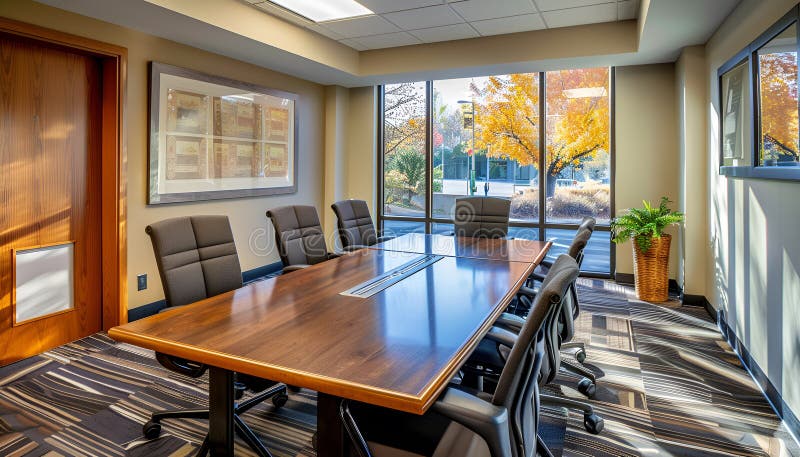 Table with Equipment in Conference Room. Close Up Stock Image - Image ...