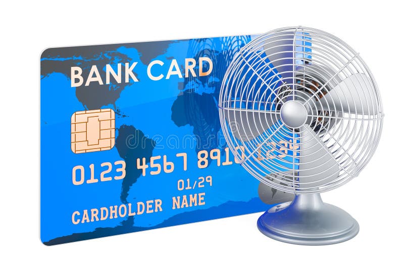Table Fan with Credit Card, 3D Rendering Stock Illustration ...
