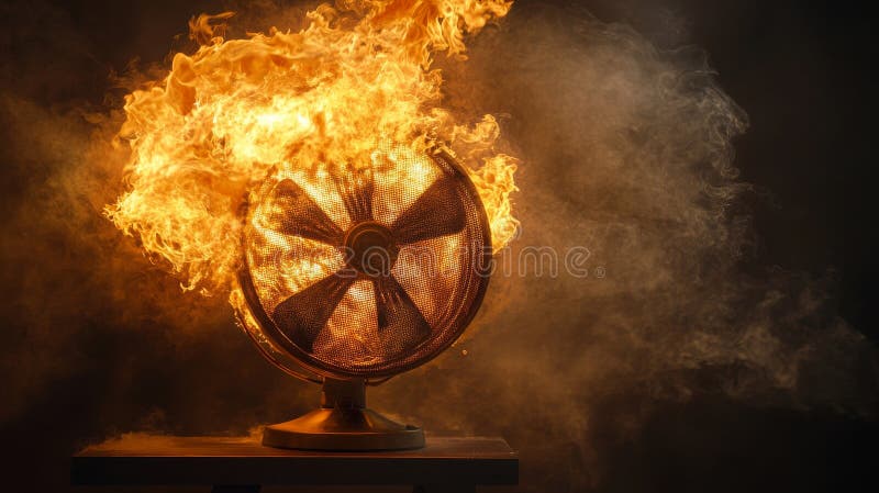 A Table Fan with Fire Coming Out of it, Hot Weather Concept Stock Image ...