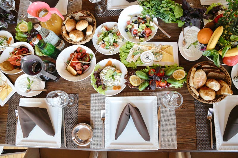 Assorted Food Spread on Table Stock Photo - Image of options, selection ...