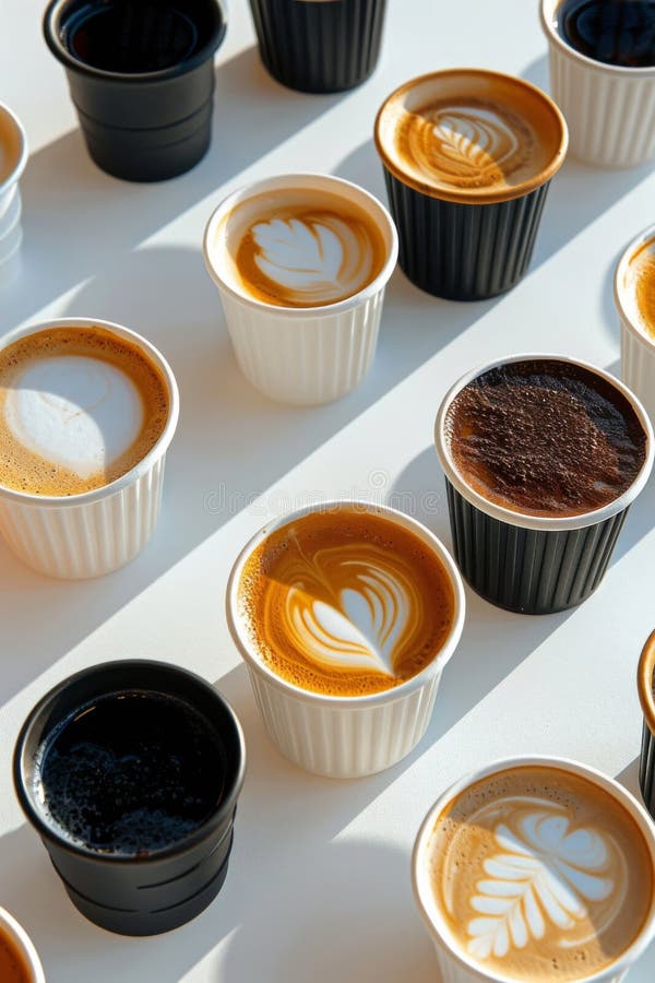 Table Filled with Cups of Coffee Stock Photo - Image of table, espresso ...