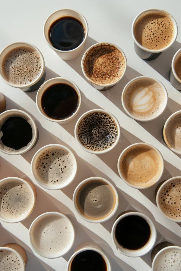 Table Filled with Cups of Coffee Stock Photo - Image of variety, table ...