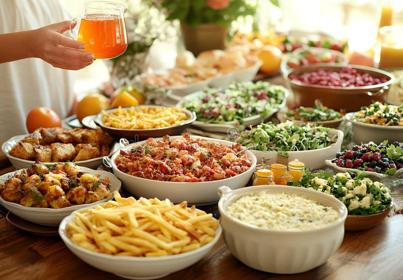 A Table Filled with Delicious Food Ready for a Potluck Dinner Stock ...