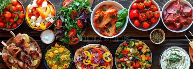 Variety of Food Displayed on Table Stock Image - Image of table ...