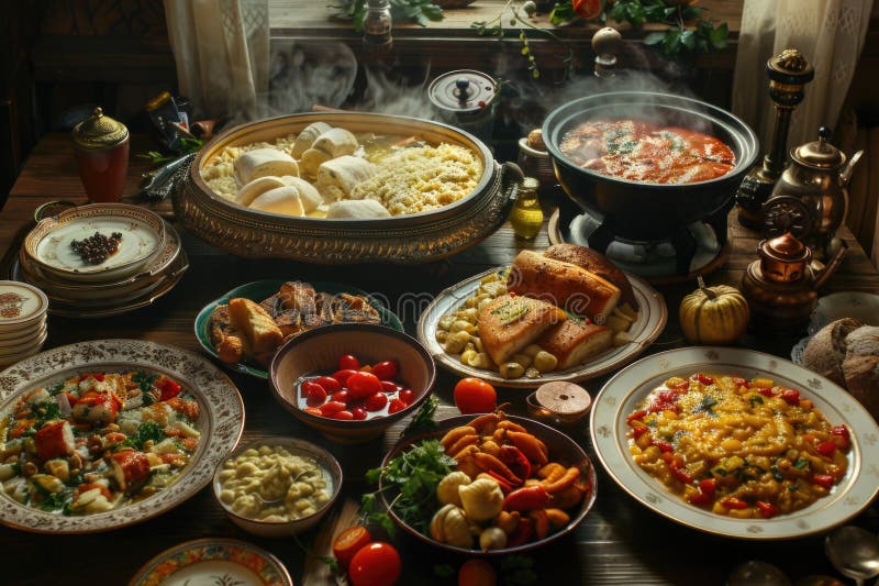 A Table Filled with Diverse Types of Food, Perfect for a Restaurant or ...