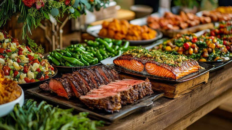 A Table Filled with Lots of Different Types of Food Stock Photo - Image ...
