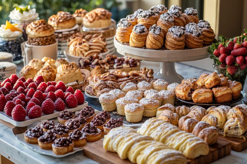 A Table Filled with Lots of Different Types of Pastries and Desserts ...