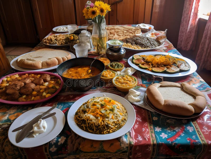 A Table Filled with Lots of Food on Top of a Table. AI Generative Image ...