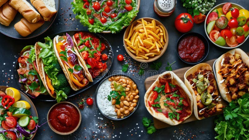 Assorted Food Spread on Table, a Delicious Array of Dishes and ...