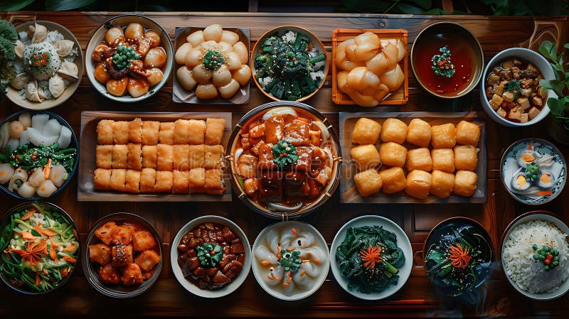 A Table Filled with Traditional Lunar New Year Stock Illustration ...