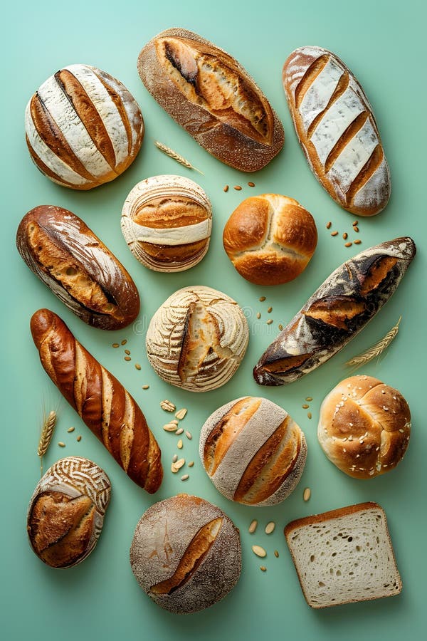 Various Bread Types Displayed on Table, Showcasing Culinary Art Stock ...