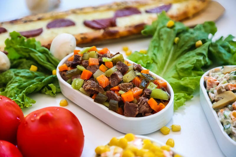 Assorted Food Items Arranged on a Table Stock Photo - Image of ...