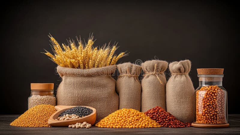 A Table is Filled with Various Bags of Cereal and Grains Ready for ...