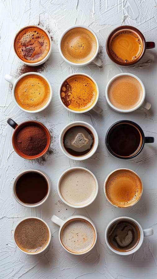 Table Filled with Various Cups of Coffee Stock Image - Image of ...