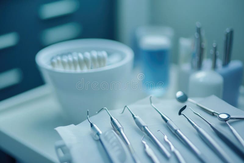 A Table Filled with Various Dental Tools and Equipment Stock Photo ...